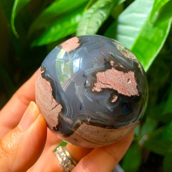 Other | Red Volcanic Moss Agate Sphere Football Uv Reactive Crystal ...